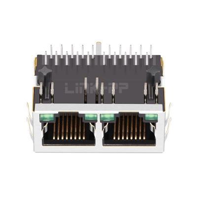 Cina LPJG26973AFNL 100/1000 Base-T 1X2 Port Tab Down Verde/Verde Led RJ45 connettore Magjack in vendita