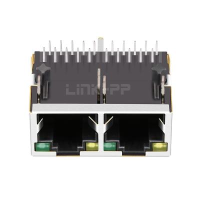 中国 LPJG29864BANL-2 10/100/1000 Base-T Tab Up 黄色/緑色 LED 1x2ポート RJ45 ネットワークコネクタ 販売のため