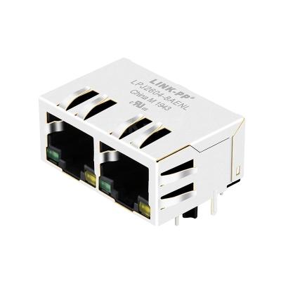 Cina LPJ26404-8AENL 10/100 Base-T Tab Down Verde/Giallo LED 1x2 Port RJ45 Ethernet Connector in vendita
