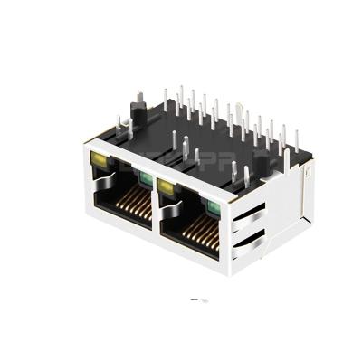 中国 LPJ26404-8AENL 10/100 Base-T Tab Down グリーン/イエロー LED 1x2ポート RJ45 イーサネットコネクタ 販売のため