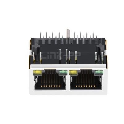 中国 LPJ26404-8AENL 10/100 Base-T Tab Down グリーン/イエロー LED 1x2ポート RJ45 イーサネットコネクタ 販売のため