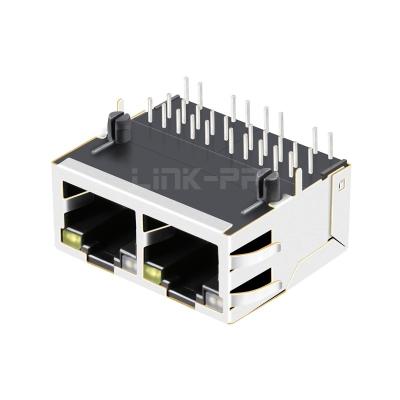 Cina Belfuse 0826-1X2T-HT-F Compatibile LINK-PP 2.5G Base-T Tab Up 1x2 Port POE RJ45 connettore verde e arancione / giallo LED in vendita