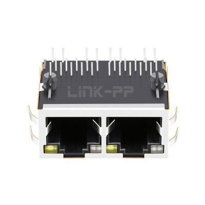 Cina Belfuse 0826-1X2T-HT-F Compatibile LINK-PP 2.5G Base-T Tab Up 1x2 Port POE RJ45 connettore verde e arancione / giallo LED in vendita