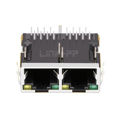 中国 LPJ23204AENL 10/100 ベース-T 1x2 ポート PoE イーサネット RJ45 コンネクタ タブアップ グリーン/イエロー LED 販売のため