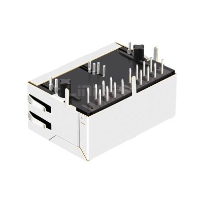 中国 LPJ23204AENL 10/100 ベース-T 1x2 ポート PoE イーサネット RJ45 コンネクタ タブアップ グリーン/イエロー LED 販売のため