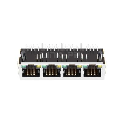 中国 Hanrun HR911449BE コンパティブル LINK-PP LPJ46441ADNL 10/100 ベース-T タブダウン 黄色/緑色 LED 1x4 ポート イーサネット RJ45 接続 販売のため
