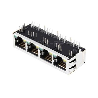 中国 Hanrun HR911449BE コンパティブル LINK-PP LPJ46441ADNL 10/100 ベース-T タブダウン 黄色/緑色 LED 1x4 ポート イーサネット RJ45 接続 販売のため