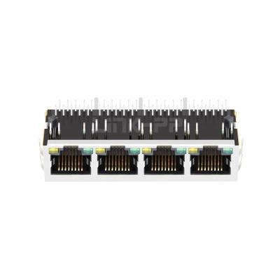 中国 パルス JXD0-4015NL コンパティブル LINK-PP LPJG46945AENL 10/100/1000 ベース-T タブ ダウン グリーン/イエロー LED 1x4 ポートコネクタ イーサネット 販売のため