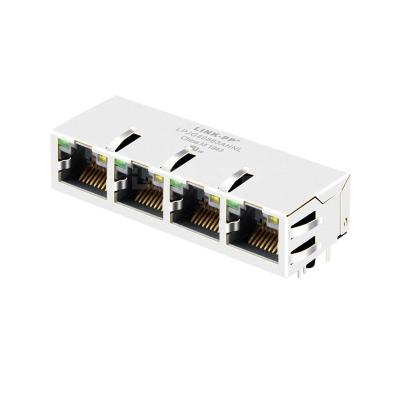 中国 XFMRC XFGIG8NA-CTGxu4-4M コンパティブル LINK-PP LPJG49883AHNL 1000 ベース-T 1x4 ポート RJ45 Pcb ジャックタブアップ グリーン/イエロー LED 販売のため