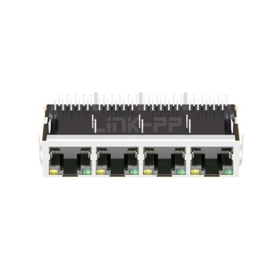 中国 XFMRC XFGIG8NA-CTGxu4-4M コンパティブル LINK-PP LPJG49883AHNL 1000 ベース-T 1x4 ポート RJ45 Pcb ジャックタブアップ グリーン/イエロー LED 販売のため