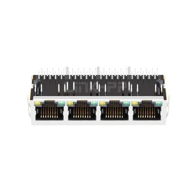 中国 パルスJ8064D648ANL コンパティブル LINK-PP LPJ46204AENL 10/100 ベース-T タブダウン グリーン/イエロー LED 1x4 ポート 統合磁気ジャック 販売のため