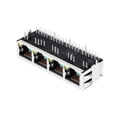 中国 パルスJ8064D648ANL コンパティブル LINK-PP LPJ46204AENL 10/100 ベース-T タブダウン グリーン/イエロー LED 1x4 ポート 統合磁気ジャック 販売のため