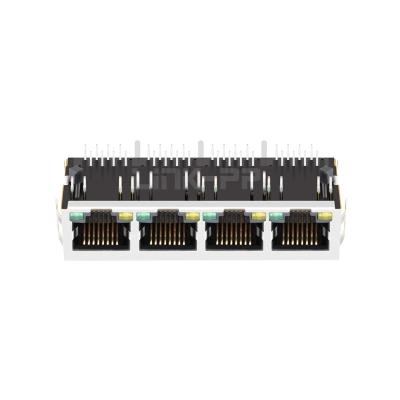 Cina LPJ46404ADNL 10/100 Base-T Tab Down Giallo/verde LED 1x4 Port Ethernet RJ45 connettori in vendita