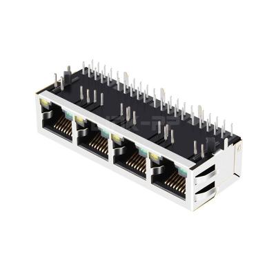 Cina LPJG46945AENL 10/100/1000 Base-T Tab Down Verde/Giallo LED 1x4 Port Connector Ethernet RJ45 in vendita
