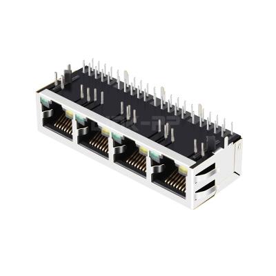 Cina LPJG46813ADNL 100/1000 Base-T Tab Down LED giallo/verde 1x4 Port RJ45 Ethernet Connector in vendita