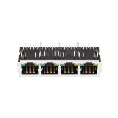 中国 LPJM46938AENL-2 2.5G ベース-T 1x4 ポート イーサネット RJ45 コンネクタ タブ ダウン グリーン/イエロー LED 販売のため