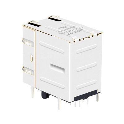 Cina LPJ17402AHNL 10/100 Base-T Tab UP LED verde/giallo 2X1 Port Shielded RJ45 Connector femminile con magnetismo integrato in vendita