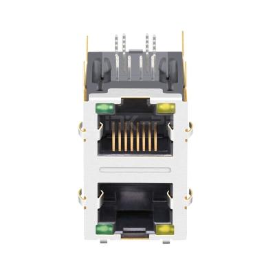 中国 X マルチプル XMH-2116D3018 コンパティブル LINK-PP LPJG17610AANL 10/1000 ベース-T イエロー/グリーン LED タブ アップ 2x1 ポート スタックされた RJ-45 コンネクタ 販売のため