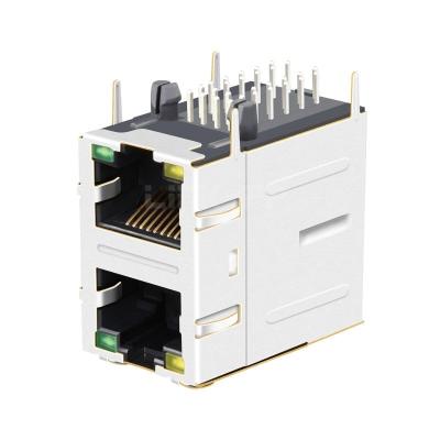 中国 X マルチプル XMH-2116D3018 コンパティブル LINK-PP LPJG17610AANL 10/1000 ベース-T イエロー/グリーン LED タブ アップ 2x1 ポート スタックされた RJ-45 コンネクタ 販売のため