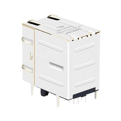 China LPJG17512AHNL 10/100/1000 Base-T Tab Up Verde/Amarela LED 2X1 Port Shielded RJ45 Jack à venda