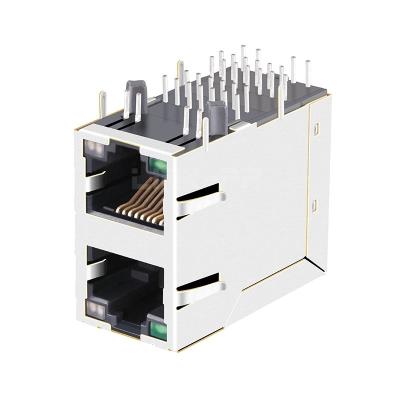 China LPJG17102A96NL 100/1000 Base-T 2x1 Port Magjack RJ45 Connector With Green/Yellow&Green LED for sale