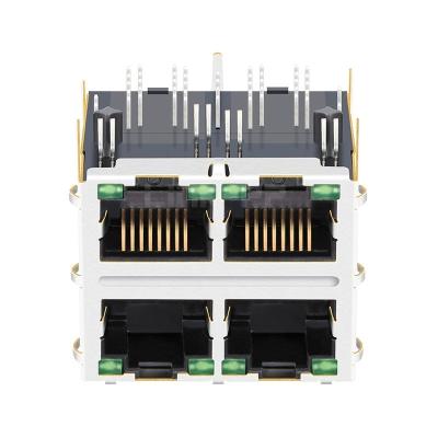 中国 Belfuse 0879-2G2R-Y9 コンパティブル LINK-PP LPJ27081AFNL 10/100 ベース-T 8p8c グリーン/グリーン LED 2x2 ポート Cat5 RJ45 ジャック 販売のため