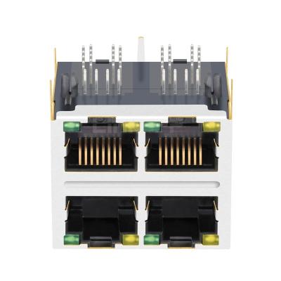 Cina LPJ27434-8BGNL 10/100 Base-T Tab Up giallo/verde LED 2X2 Port Shielded Modular Jack RJ45 Connector femminile in vendita