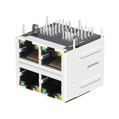 Cina LPJ27434-8BGNL 10/100 Base-T Tab Up giallo/verde LED 2X2 Port Shielded Modular Jack RJ45 Connector femminile in vendita