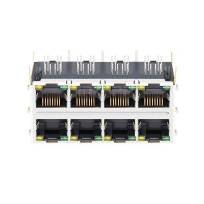 Cina LPJ47445-8AHNL 100 Base-T RJ45 2X4 Port Modular Jacks con PoE Tab Up Green/Yellow LED in vendita