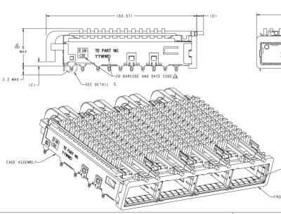 Cina TE 2057183-2 QSFP+ Cage 1 x 4 Port con dissipatore di calore incluso Lightpipe in vendita