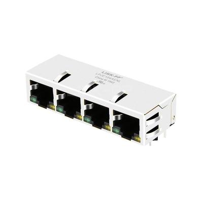 中国 X マルチプル XMK-9742-8824-433D-L1-A コンパティブル LINK-PP LPJE104AENL タブダウン グリーン/イエロー LED 1X4 ポート RJ45 モジュラルの統合磁性のない 販売のため