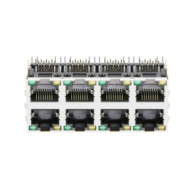 Cina Amfenolo 10118077-523B010LF Compatibile LINK-PP LPJE108XAGNL Tab Up Giallo/Verde LED 2X4 Port Connector Ethernet senza magneti integrati in vendita