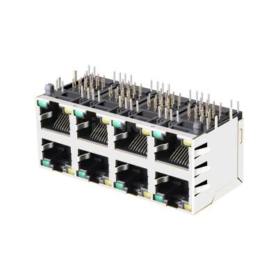 Cina Amfenolo 10118077-523B010LF Compatibile LINK-PP LPJE108XAGNL Tab Up Giallo/Verde LED 2X4 Port Connector Ethernet senza magneti integrati in vendita