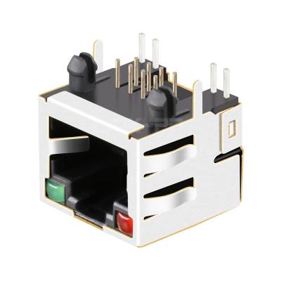 Cina Amphenol RJHSE-5387-02 Compatibile LINK-PP LPJE101A80NL Tab Up LED rosso/verde 1X1 Port Connector Lan RJ45 senza magneti integrati in vendita