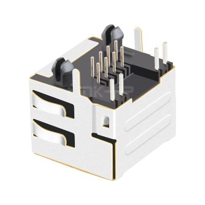 Cina Amphenol RJHSE-5387-02 Compatibile LINK-PP LPJE101A80NL Tab Up LED rosso/verde 1X1 Port Connector Lan RJ45 senza magneti integrati in vendita