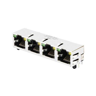 Cina X Multiple XRJM-S-04-8-8-4-F2 Compatibile LINK-PP LPJE401AHNL Tab Up LED verde/giallo 1X4 Port Lan Ethernet RJ45 senza magnetismo integrato in vendita