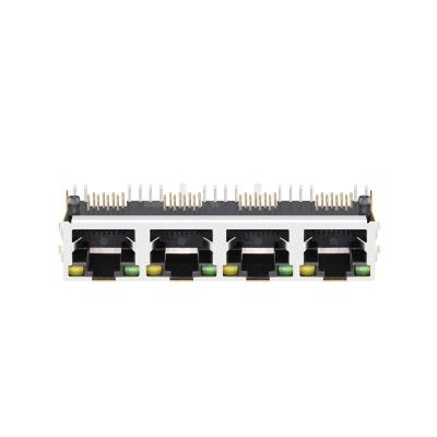 中国 X マルチプル XRJM-S-04-8-8-4-DN2-INC コンパティブル LINK-PP LPJE401AHNL タブアップ グリーン/イエロー LED 1X4 ポート ラン ジャック RJ45 統合磁性なし 販売のため