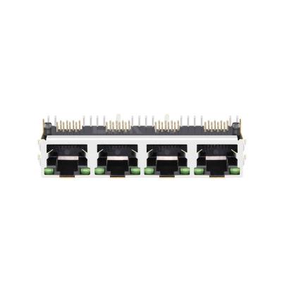 Cina Amfenolo RJHSE-5385-04 Compatibile LINK-PP LPJE401AWNL Tab Up Verde/Verde LED 1X4 Port Connector RJ45 senza magneti integrati in vendita