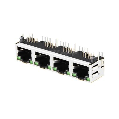 Cina Amfenolo RJHSE-5385-04 Compatibile LINK-PP LPJE401AWNL Tab Up Verde/Verde LED 1X4 Port Connector RJ45 senza magneti integrati in vendita