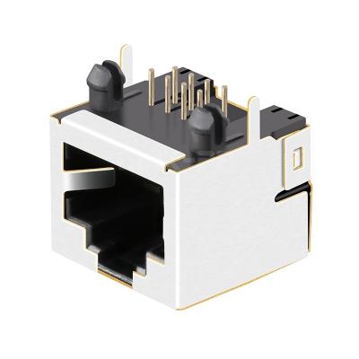 中国 LPJE101DNLコネクタ イーサネット RJ45 ジャック 組み込み磁石なし タブアップ サイドエントリー LEDなし シールド 販売のため