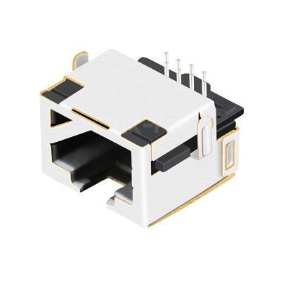 中国 LPJE4713CNL 1X1 ポート LED のない PCB エッジ THT シールド 低プロフィール RJ45 ジャック 統合磁性のない 販売のため
