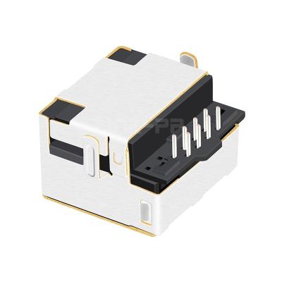 中国 LPJE4713CNL 1X1 ポート LED のない PCB エッジ THT シールド 低プロフィール RJ45 ジャック 統合磁性のない 販売のため