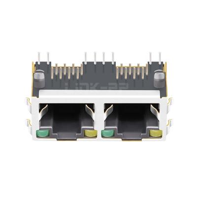 中国 LPJE201AGNL タブUP 黄色/緑色 LED 1X2ポート RJ45 モジュラルのジャック 組み込み磁性なし 販売のため