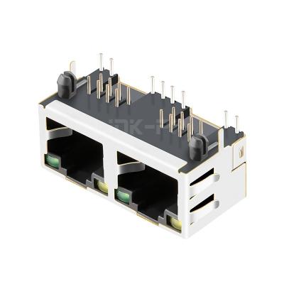 中国 LPJE201AGNL タブUP 黄色/緑色 LED 1X2ポート RJ45 モジュラルのジャック 組み込み磁性なし 販売のため