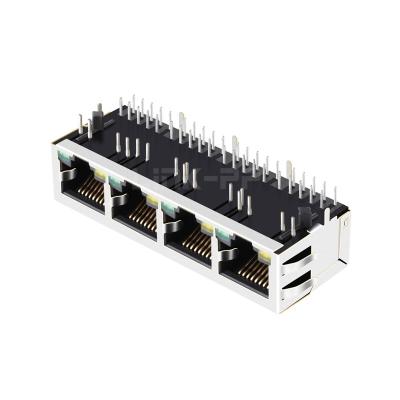 Cina LPJE104ADNL Tab Down LED giallo/verde 1X4 Port Ethernet RJ45 Jack senza magnetismo integrato in vendita