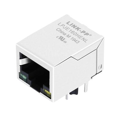中国 LPJE160HENL 1ポート RJ45 ジャックタブダウン 組み込み磁性のない緑/黄色 LED 販売のため