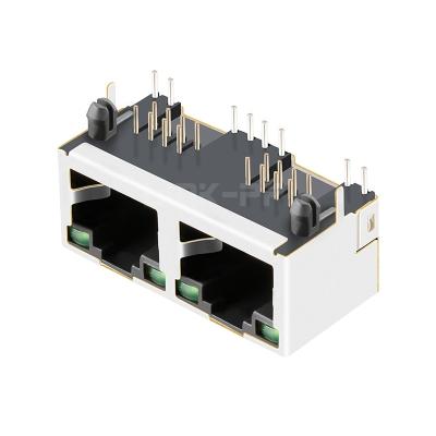 中国 LPJE201AWNL タブ UP グリーン/グリーン LED 1X2ポート RJ45 ジャック 販売のため