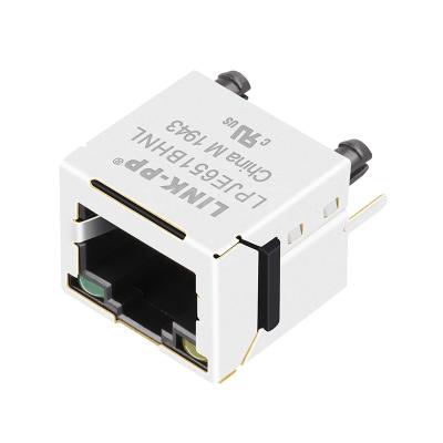 中国 LPJE651BHNL タブアップ グリーン/イエロー LED 1X1 ポート 縦 RJ45 モジュラー ジャック 組み込み磁性なし 販売のため
