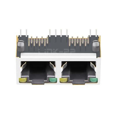 中国 LPJE2016AHNL タブ UP 緑/黄色 LED サイド エントリー PCB 1X2 ポート RJ45 ジャック 販売のため