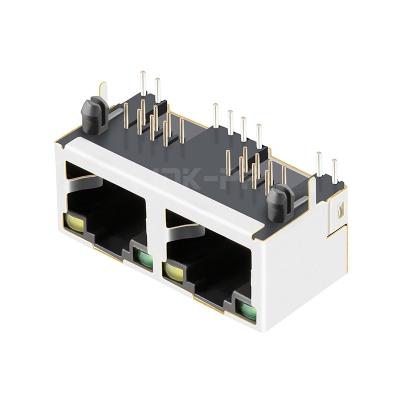 中国 LPJE2016AHNL タブ UP 緑/黄色 LED サイド エントリー PCB 1X2 ポート RJ45 ジャック 販売のため